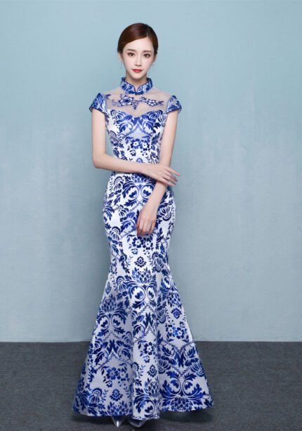 Blue Cheongsam Long Chinese Style Qipao - Qipao Cheongsam Dresses ...
