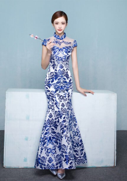 Blue Cheongsam Long Chinese Style Qipao - Qipao Cheongsam Dresses ...