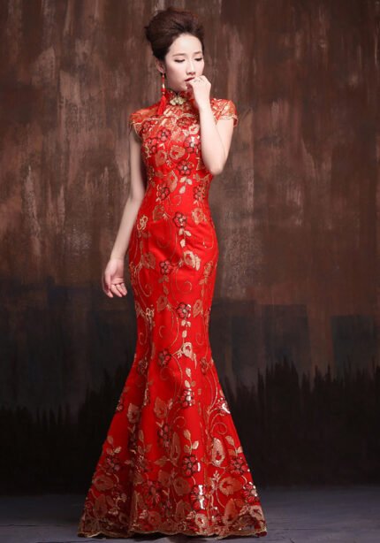 Red Wedding Cheongsam Etiquette Long Dresses - Qipao Cheongsam Dresses ...
