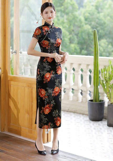 Elegant Black Floral Cheongsam - Qipao Cheongsam Dresses Official ...