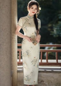 Elegant Cream Floral & Butterfly Print Cheongsam - Qipao Cheongsam ...