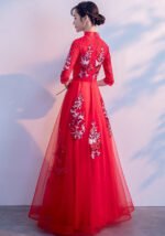 Long Red Wedding Qipao Bride Embroidery Cheongsam Dress - Qipao ...