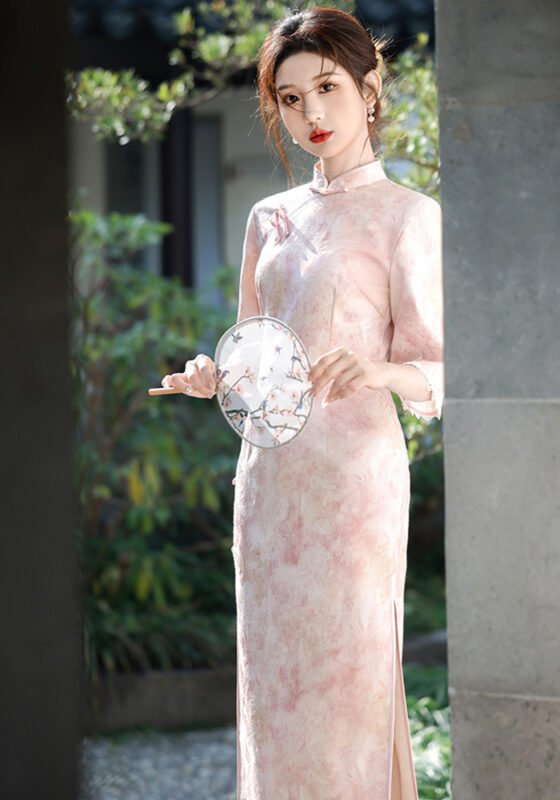 Elegant Pink Chinese Cheongsam Delicate Patterns - Qipao Cheongsam ...