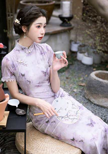 Butterfly Printed Chinese Style Retro Cheongsam Dress - Qipao Cheongsam ...