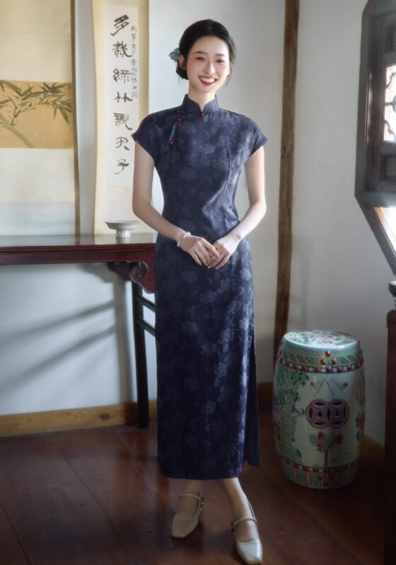Retro Qipao Dress Dark Blue Floral Print - Qipao Cheongsam Dresses ...